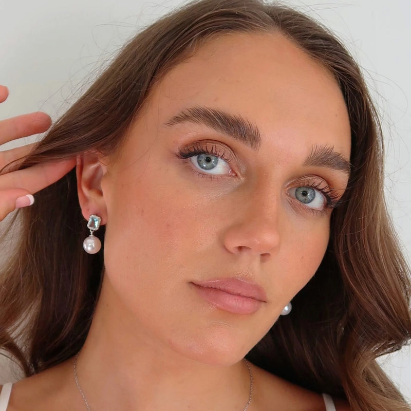 Ariel Jewel & Pearl Earrings Aqua Marine – LUNAMAY